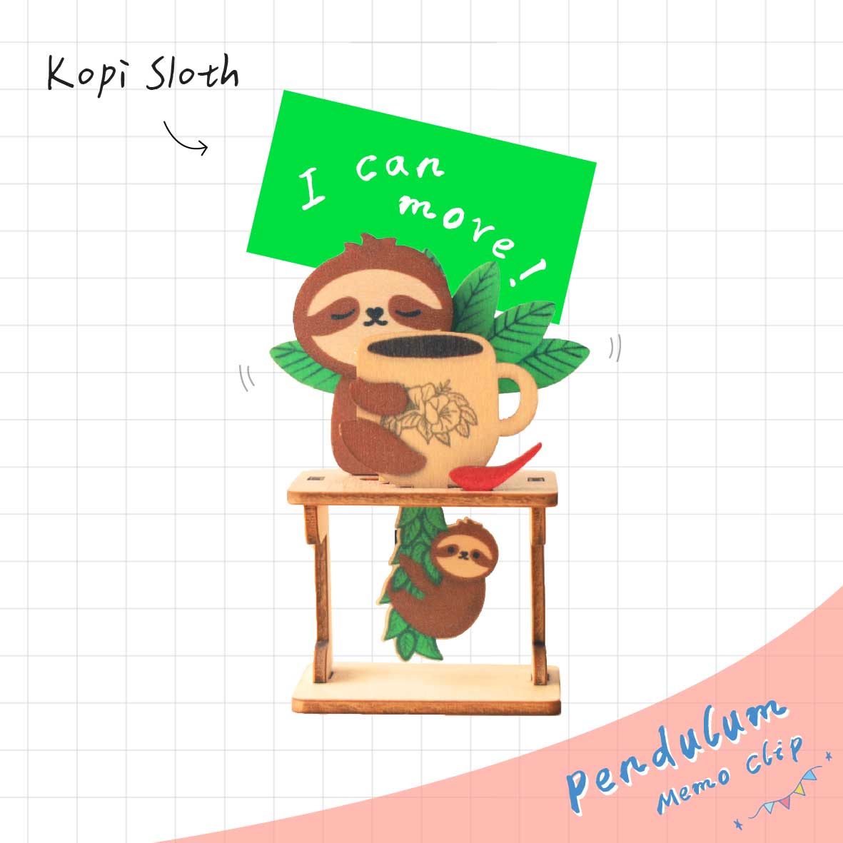 Pendulum Memo Clip - Kopi Sloth | 搖擺Memo夾：㗝呸樹懶 – 海風書屋
